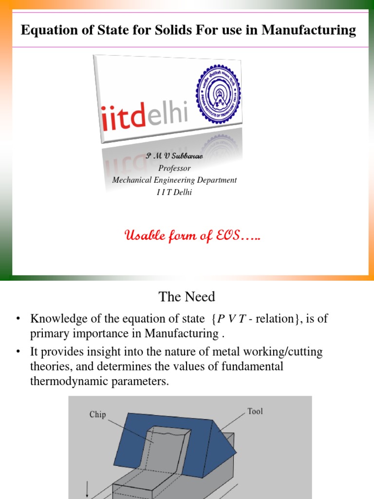 Equation of State For Solids For Use in Manufacturing: Usable Form of ...