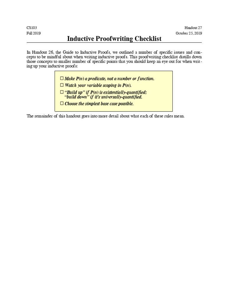 Induction Proofwriting Checklist | PDF | Recursion | Mathematical Proof