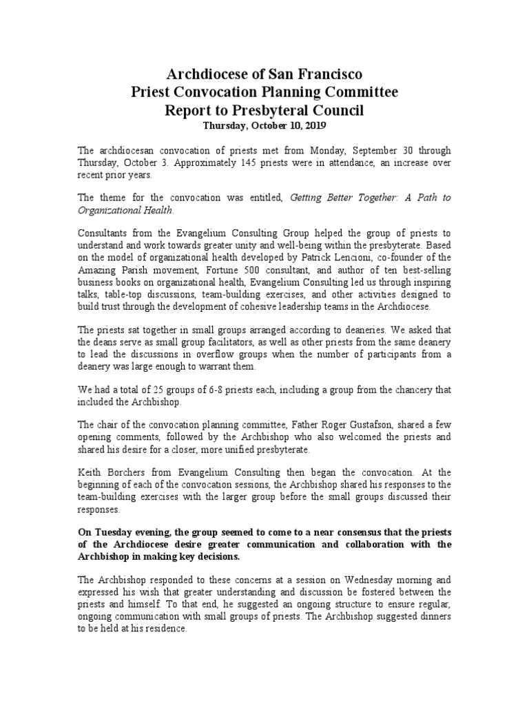 Archdiocese of San Francisco Priest Convocation Planning Committee ...