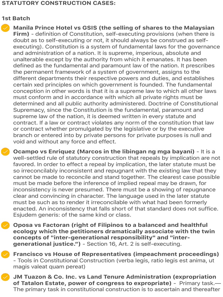 Statutory Construction Cases Summary | PDF | Statutory Interpretation | Veto