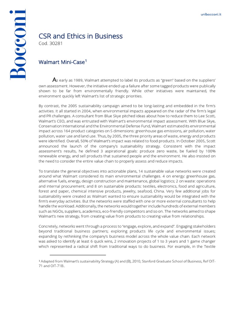 Walmart Case Study | PDF | Walmart | Sustainability
