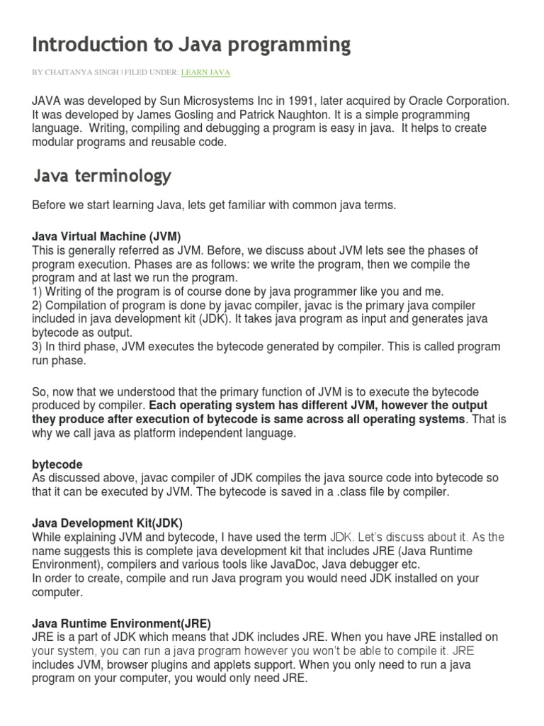 Java Programming - Introduction | Download Free PDF | Data Type | Java ...