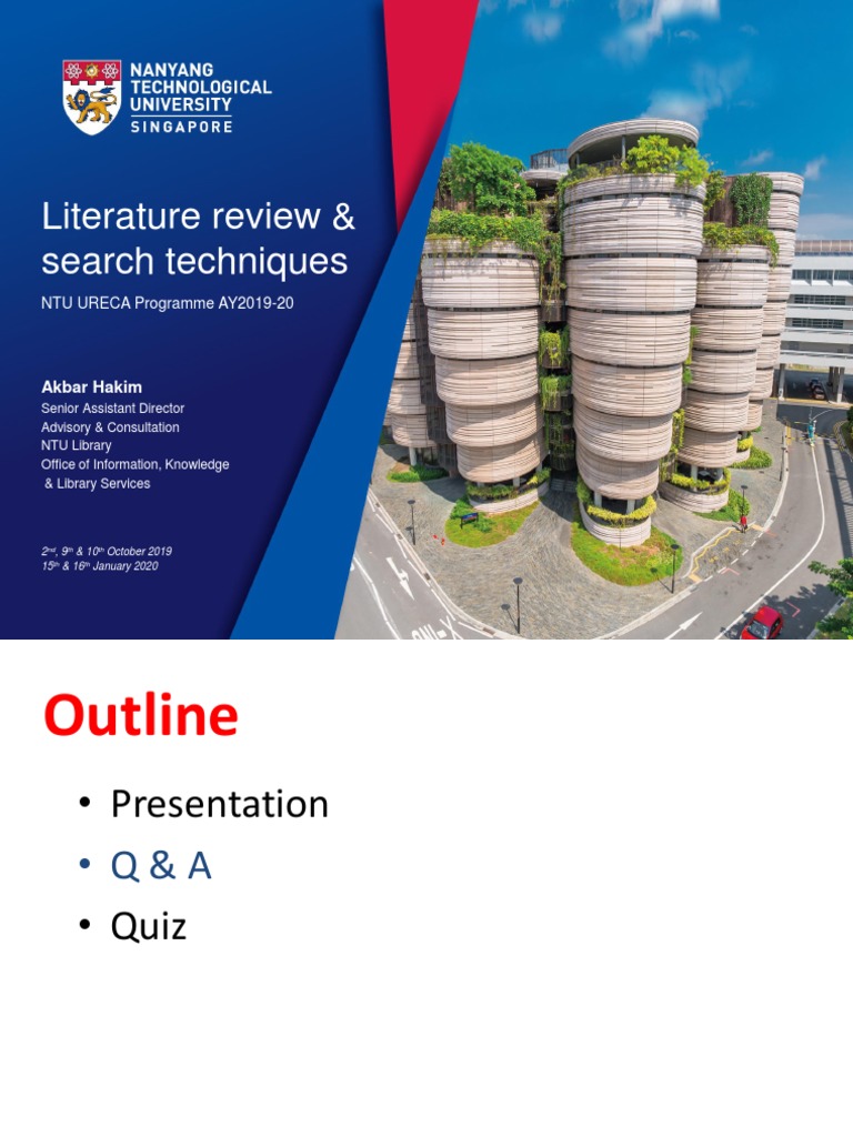 Library Workshop - Literature Review - NTU URECA - AY2019-20 | PDF | Citation | Science