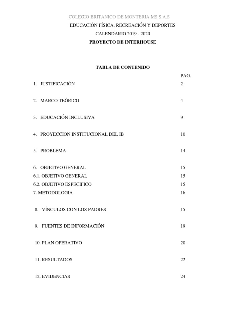 Proyecto Interhouse 2019 - 2020 | PDF | Ocio | Educación de la primera infancia