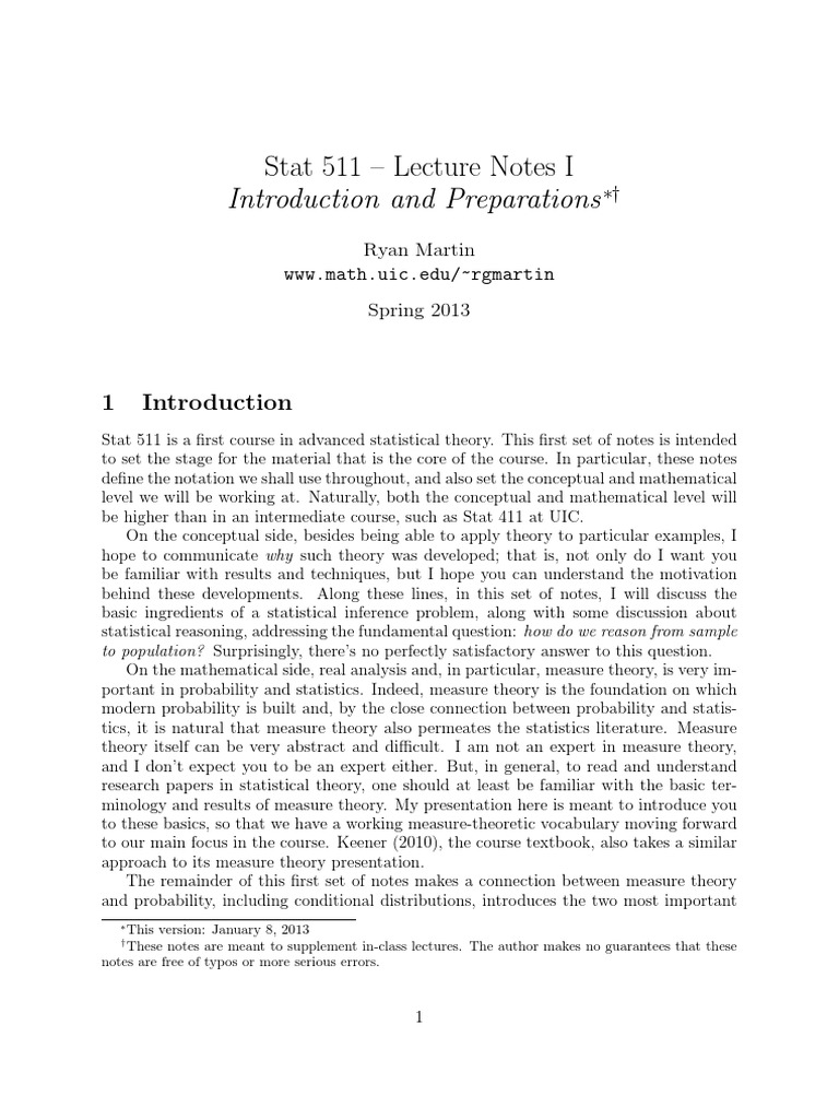 Statistics Lecture Notes | PDF | Lebesgue Integration | Measure ...