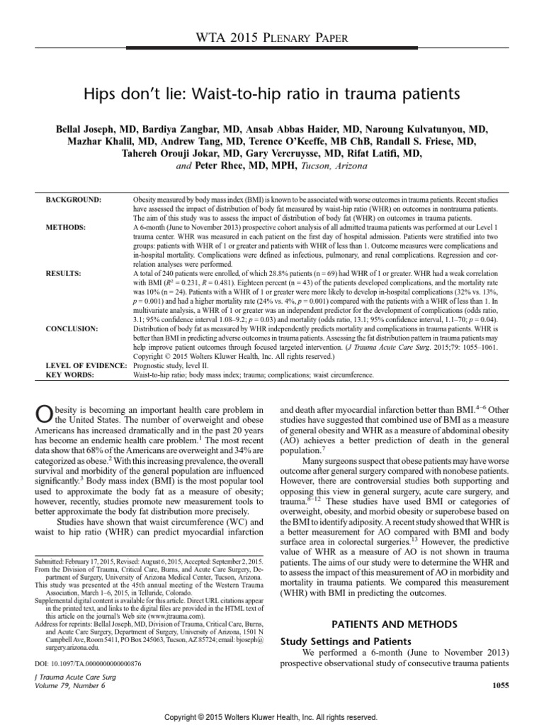 WHR in Trauma | PDF | Body Mass Index | Obesity