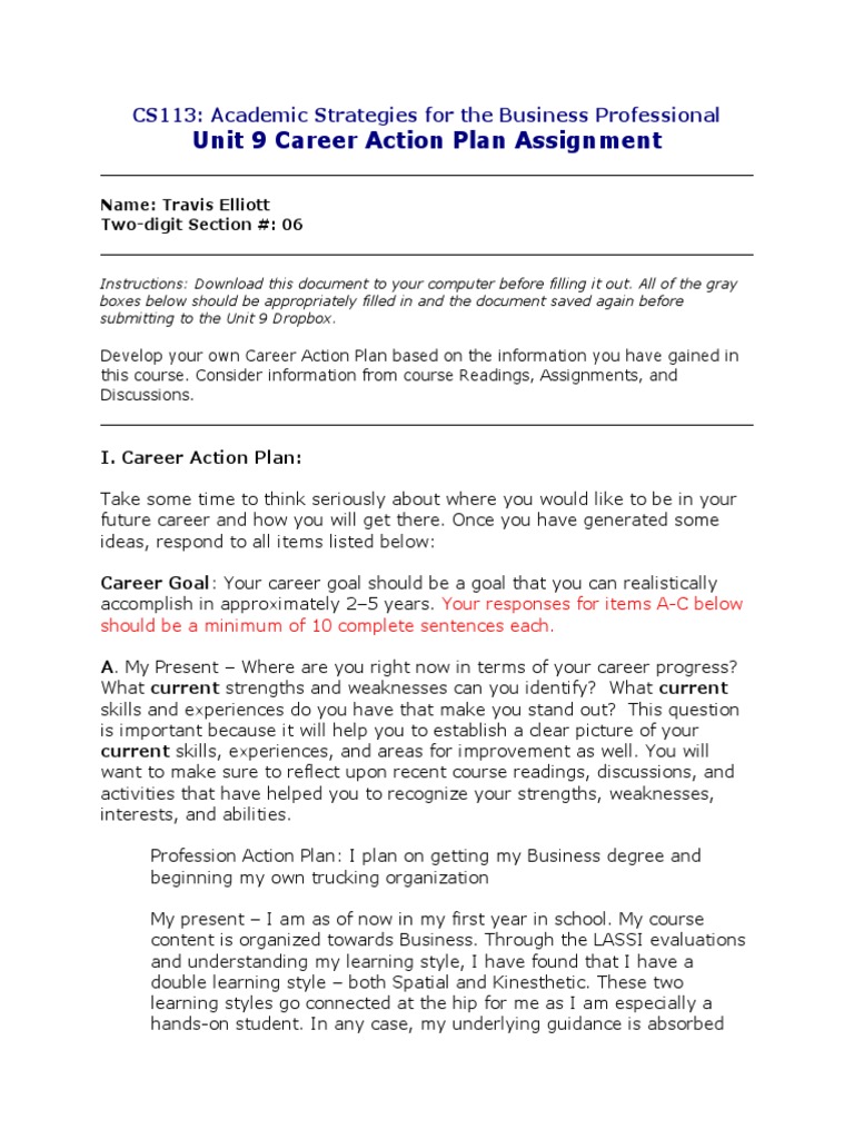 Cs113 Unit 9 Action PlanTravis Elliott | PDF | Goal | Rubric (Academic)