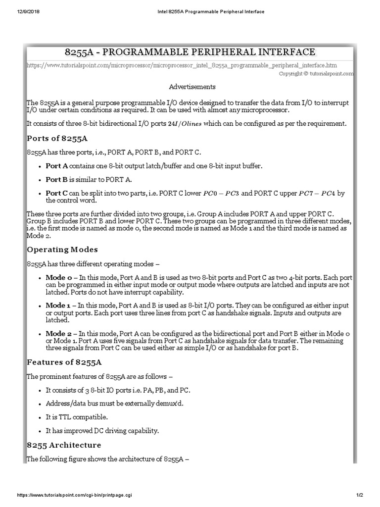 8255A - Programmable Peripheral Interface | PDF | Digital Technology | Computer Architecture