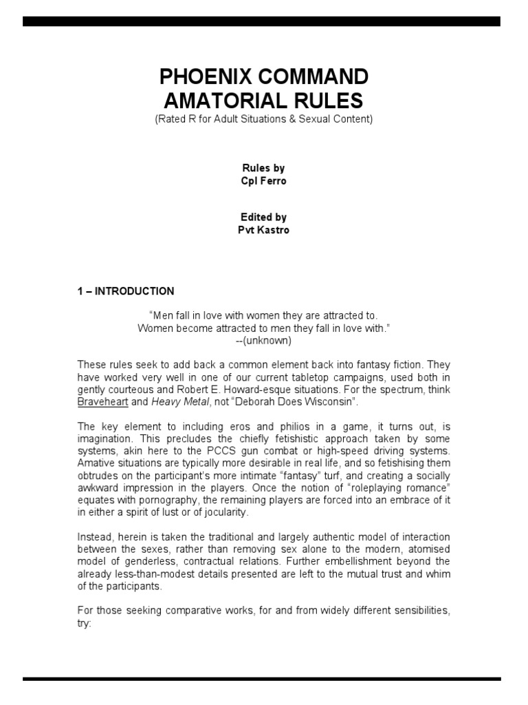 Phoenix Command Amatorial Rules: Rules by CPL Ferro | PDF | Courtship ...