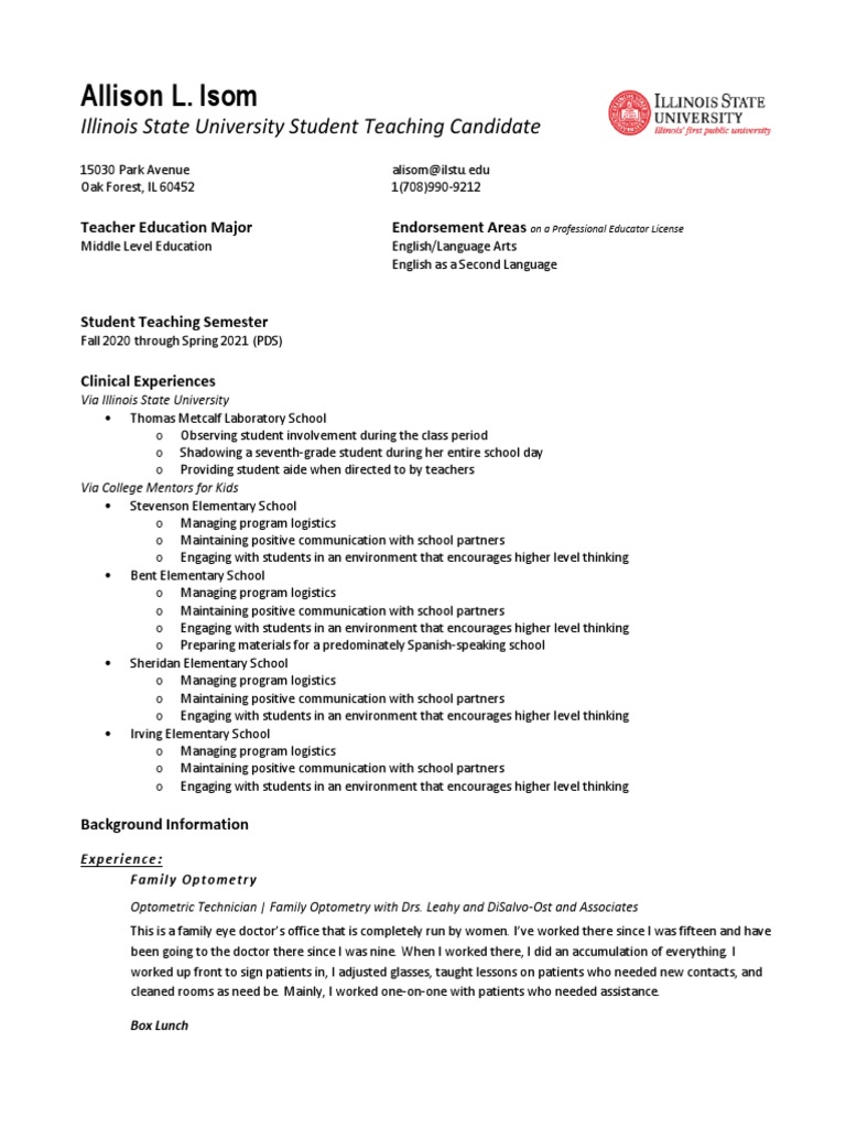 Isomallisonresume | Download Free PDF | Teachers | Behavior Modification
