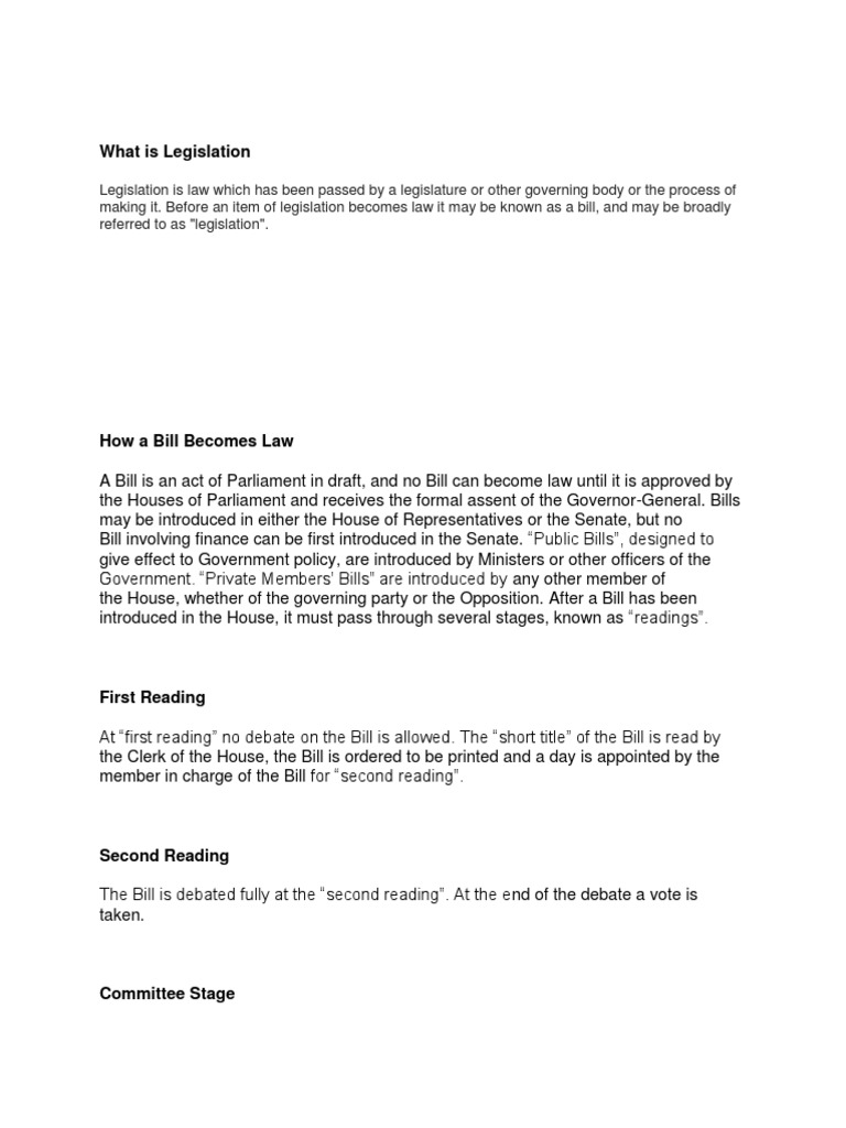 What Is Legislation | PDF | Bill (Law) | United States House Of ...