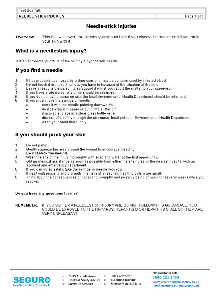 Needle Stick Injuries | PDF | Medicine | Public Health