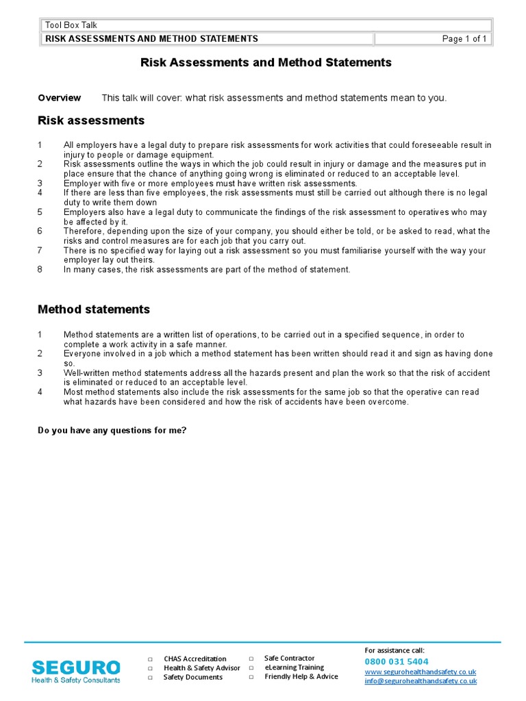 Risk Assessments & Method Statements Guide | PDF | Risk Assessment | Risk