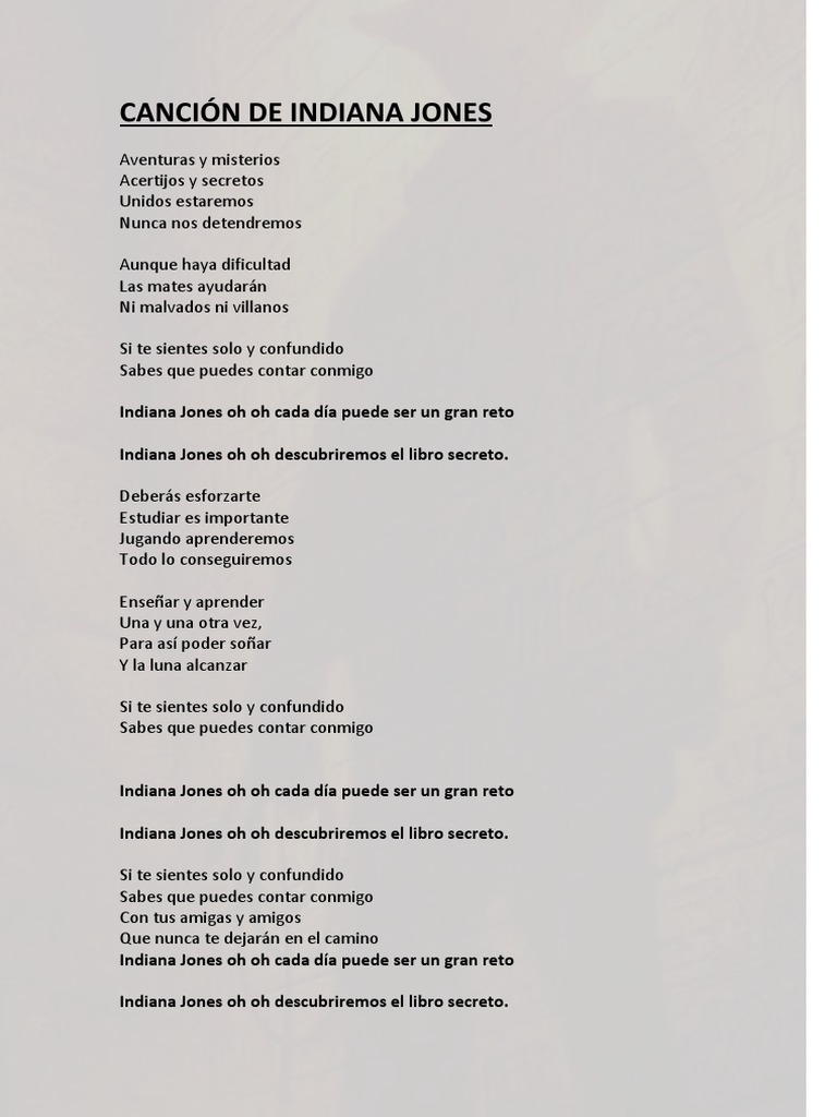 Letra de Indiana Jones | PDF