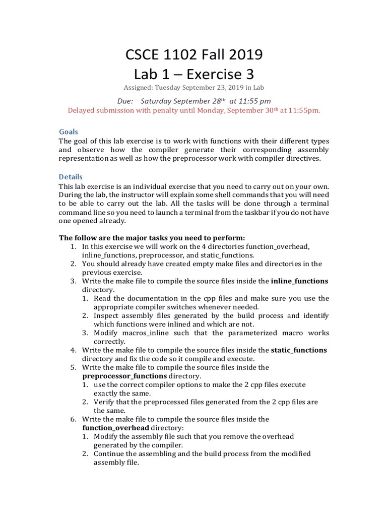CSCE 1102 Fall 2019 Lab 1 - Exercise 3: Goals | PDF | Compiler | Zip ...