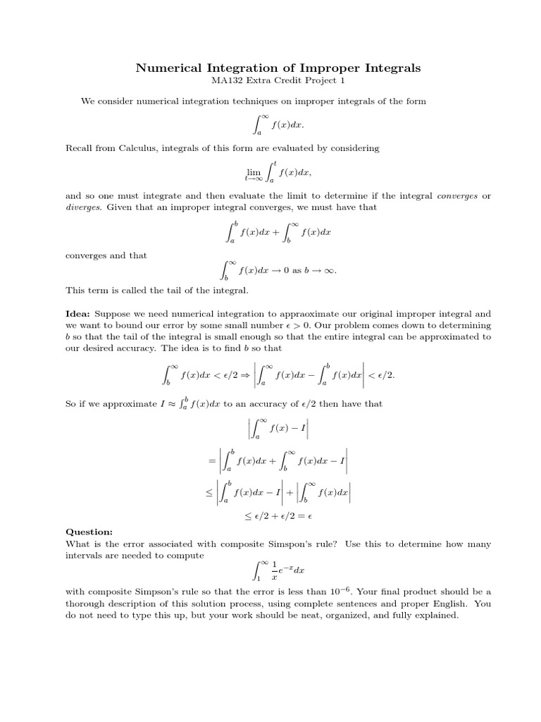 Numerical Integration of Improper Integrals | Download Free PDF | Integral | Algorithms