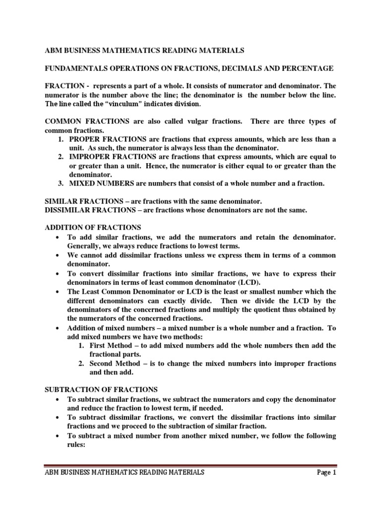 Abm Business Mathematics Reading Materials 2019 | PDF | Fraction ...
