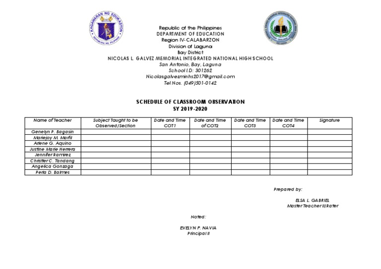 Observation Schedule 2019-2020 | PDF