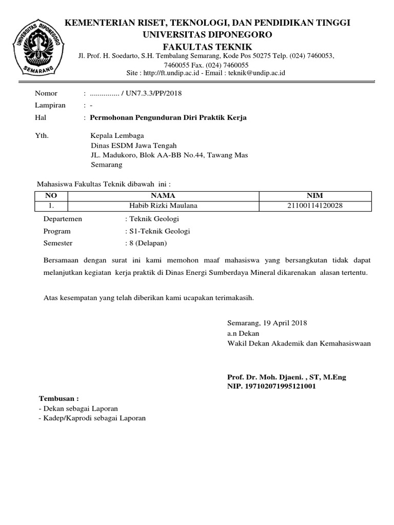 Surat Permohonan Pengunduran Diri KP Duri | PDF