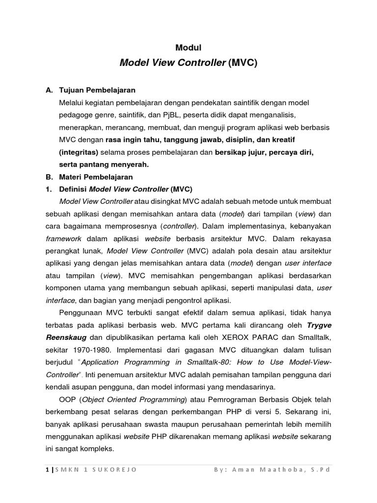 Modul Model View Controller (MVC) | PDF