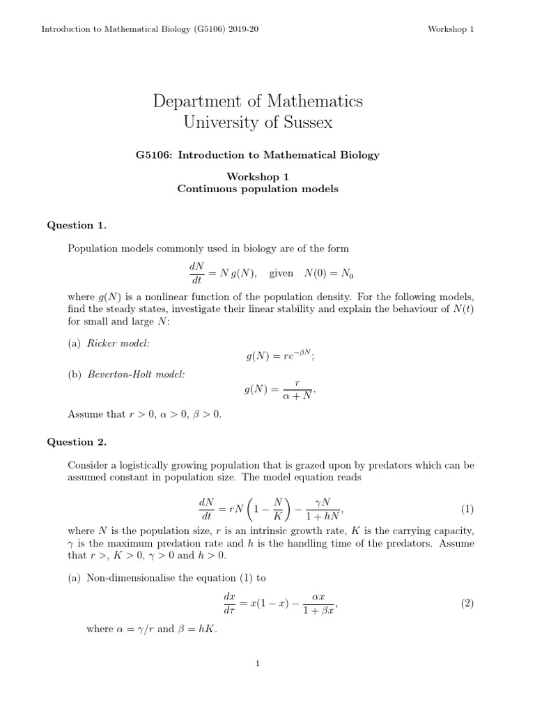 Department of Mathematics University of Sussex: Introduction To ...