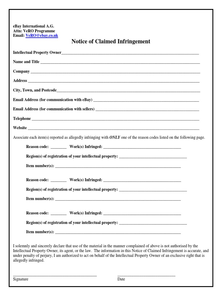Vero Form | PDF | Trademark | Copyright Infringement