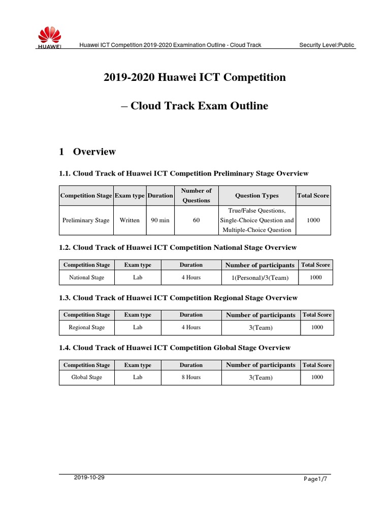 Huawei ICT Competition 2019-2020 Examination Outline - Cloud Track ...
