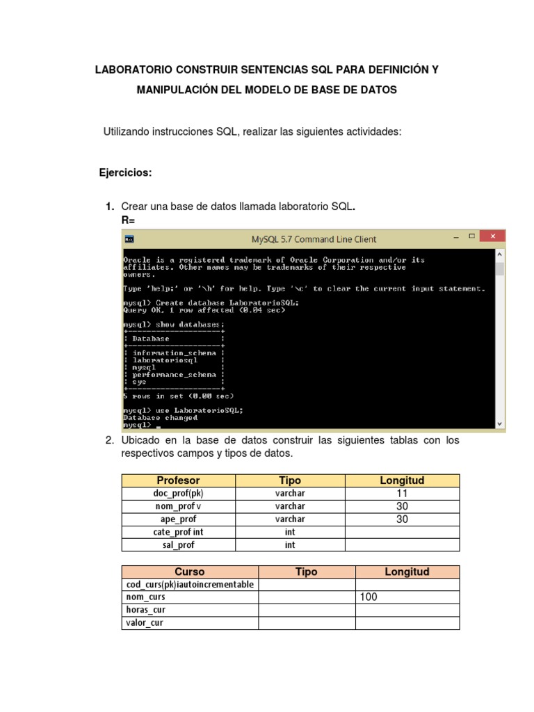 Laboratorio Construir Sentencias SQL para Definición y Manipulacion de ...
