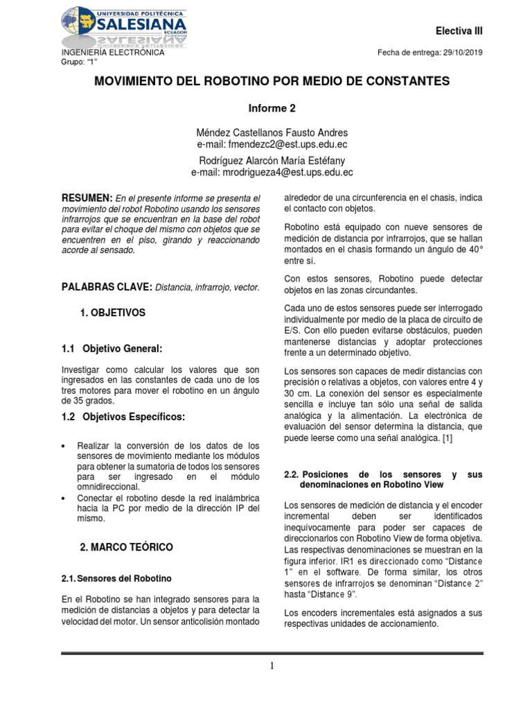 Informe Electiva 2 | PDF | Velocidad | Vector Euclidiano