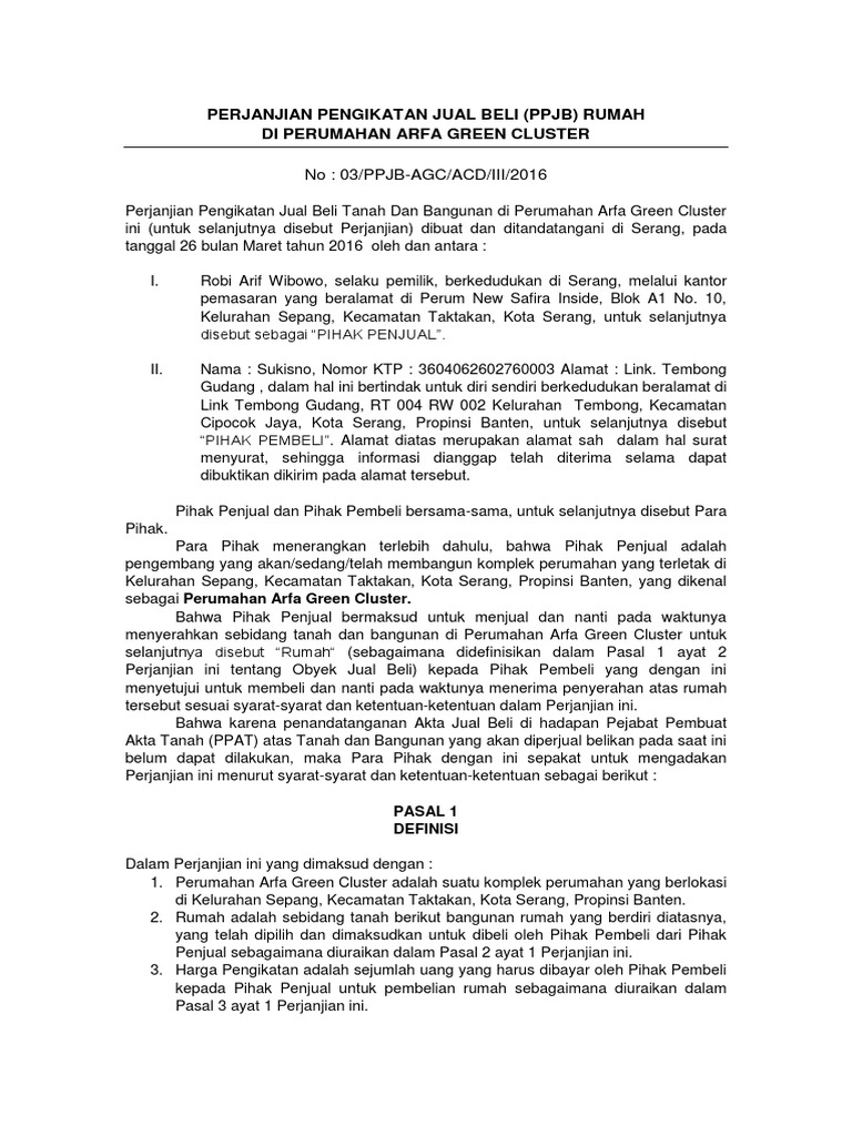 Draft PPJB Agc A3 No 1 | PDF