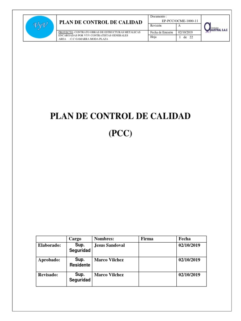 Plan de Control de Calidad | PDF | Calidad (comercial) | Perú