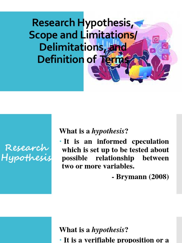 Research Hypothesis, Scope and Limitations/ Delimitations, and Definition of Terms | PDF | Scope ...