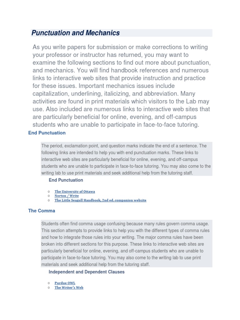 Punctuation and Mechanics | PDF | Punctuation | Comma