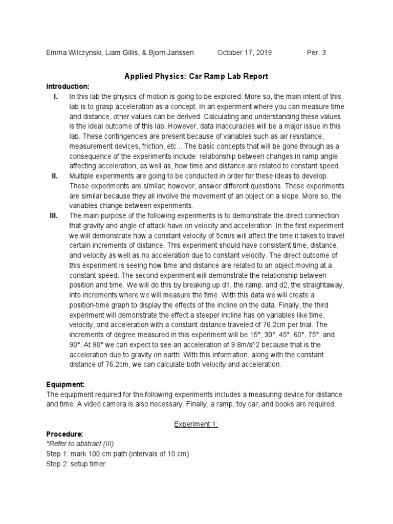 Car Ramp Lab Report | PDF | Acceleration | Experiment