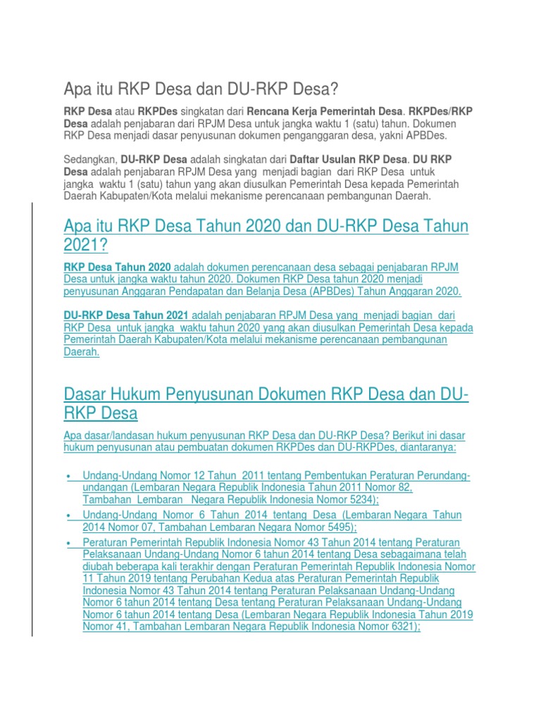 Apa Itu RKP Desa Dan DU | PDF