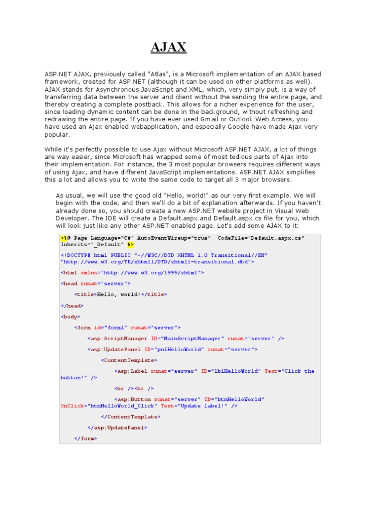 ASP.NET AJAX Explained | PDF | Ajax (Programming) | Software Engineering ASP.NET AJAX Explained | PDF | Ajax (Programming) | Software Engineering