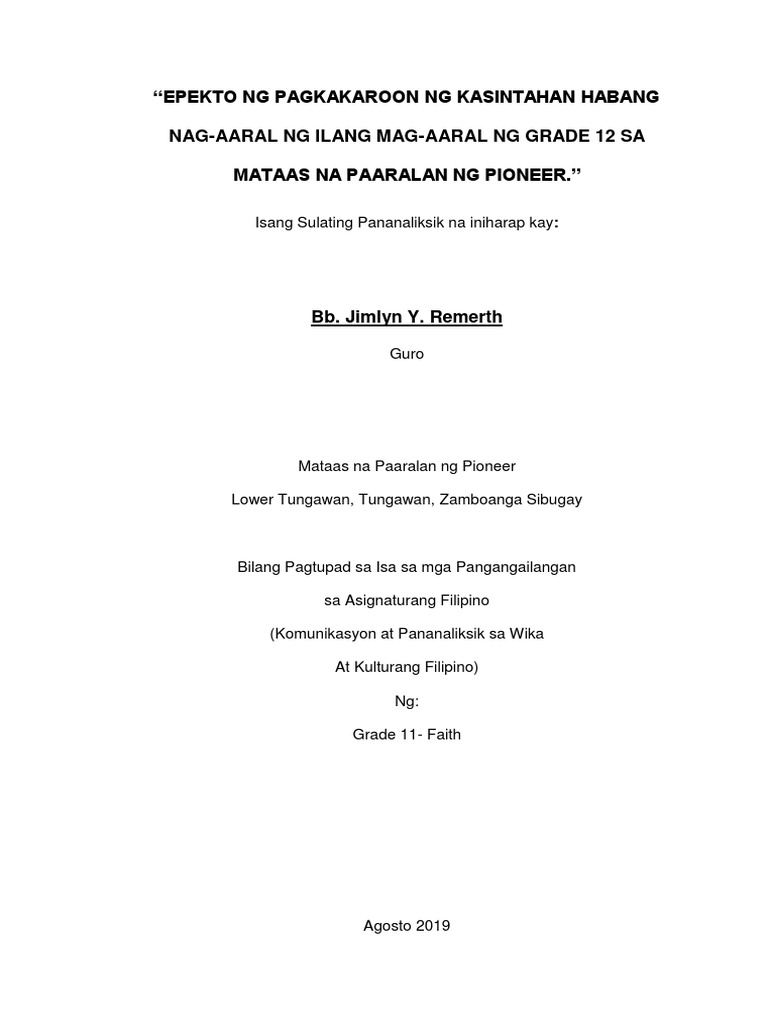 Epekto NG Pagkakaroon NG Kasintahan Habang Nag | PDF