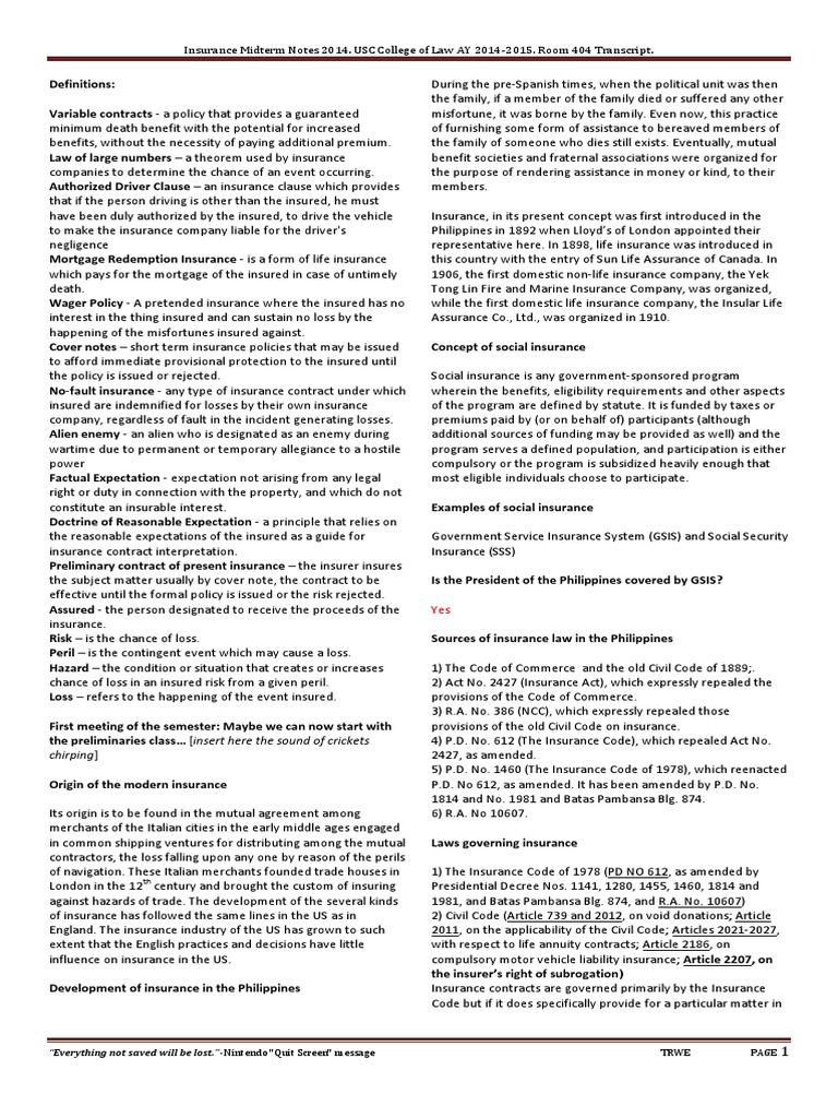 Insurance Midterm Notes | Download Free PDF | Liability Insurance ...