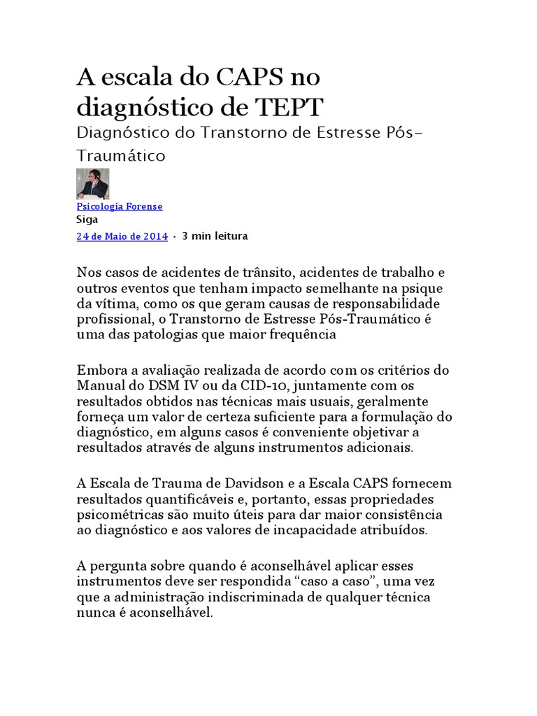 A Escala Do CAPS No Diagnóstico de TEPT | PDF | Transtorno de estresse ...