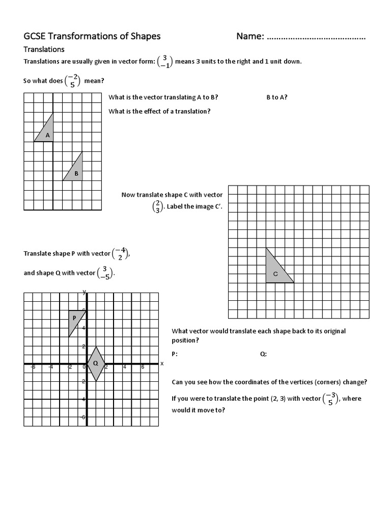 GCSE Transformations of Shapes Worksheet | PDF | Shape | Geometry