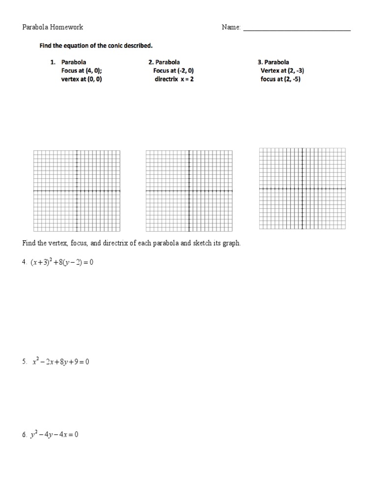 Parabola Homework Name | PDF