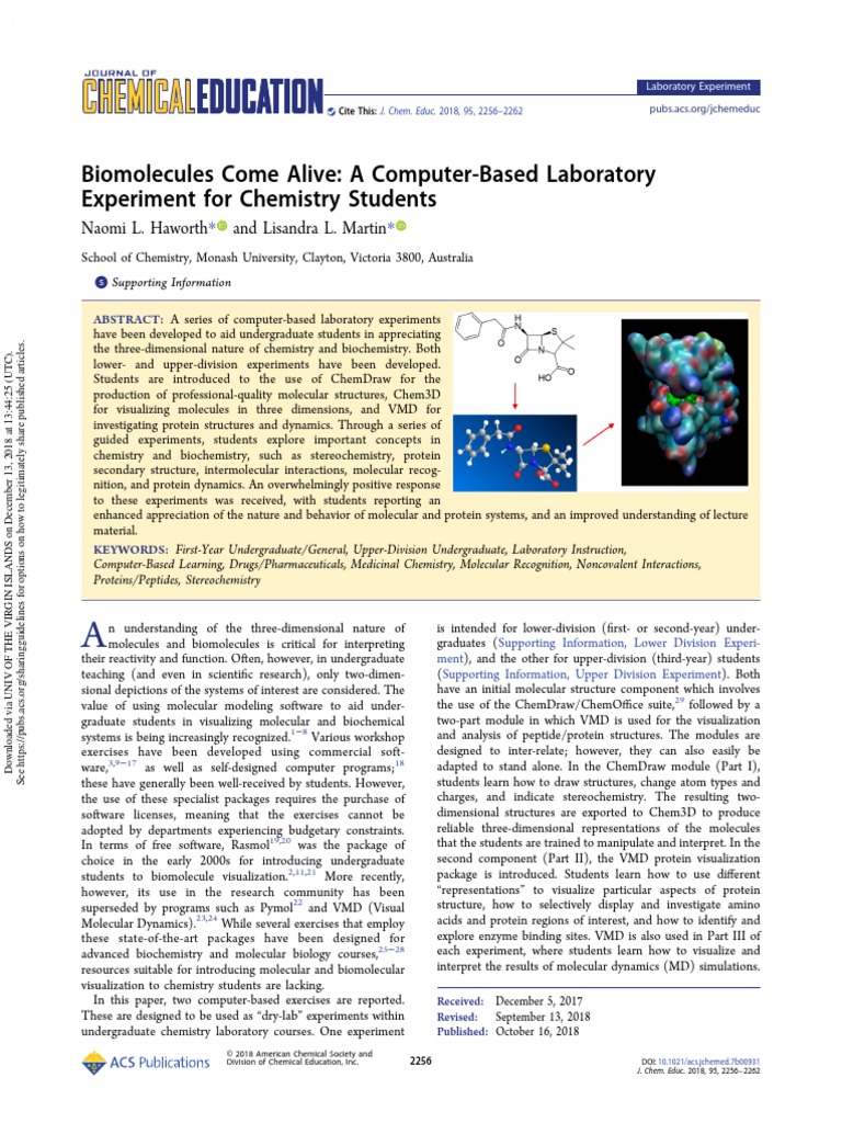 Biomolecules Come Alive: A Computer-Based Laboratory Experiment For ...