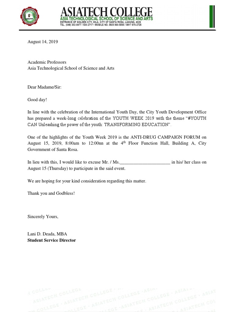 Excuse Letter Club Expo 2 | PDF