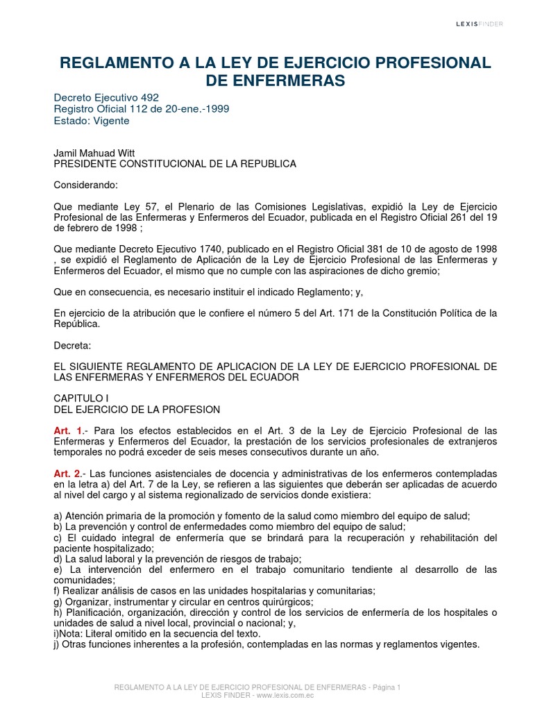 Reglameto Ley 57 | PDF | Enfermería | Ecuador