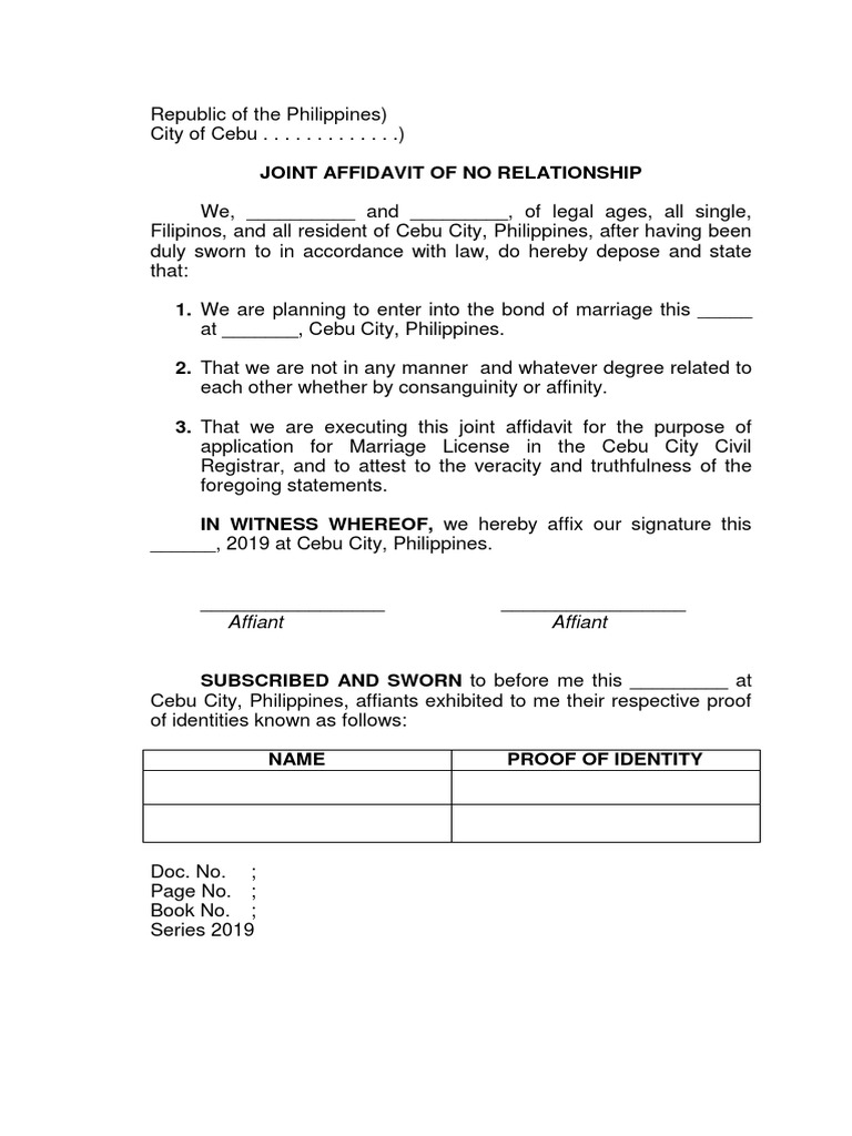Joint Affidavit of No Relationship | PDF