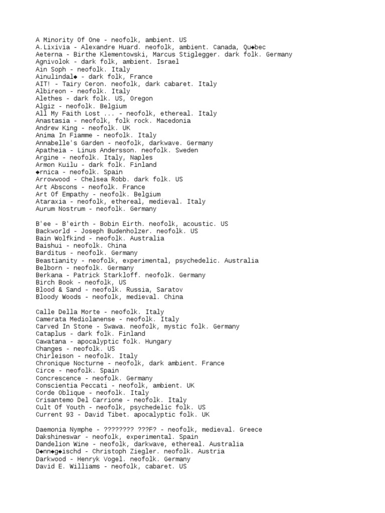 Bandas Neofolk | PDF | Contemporary Music | Musical Subgenres