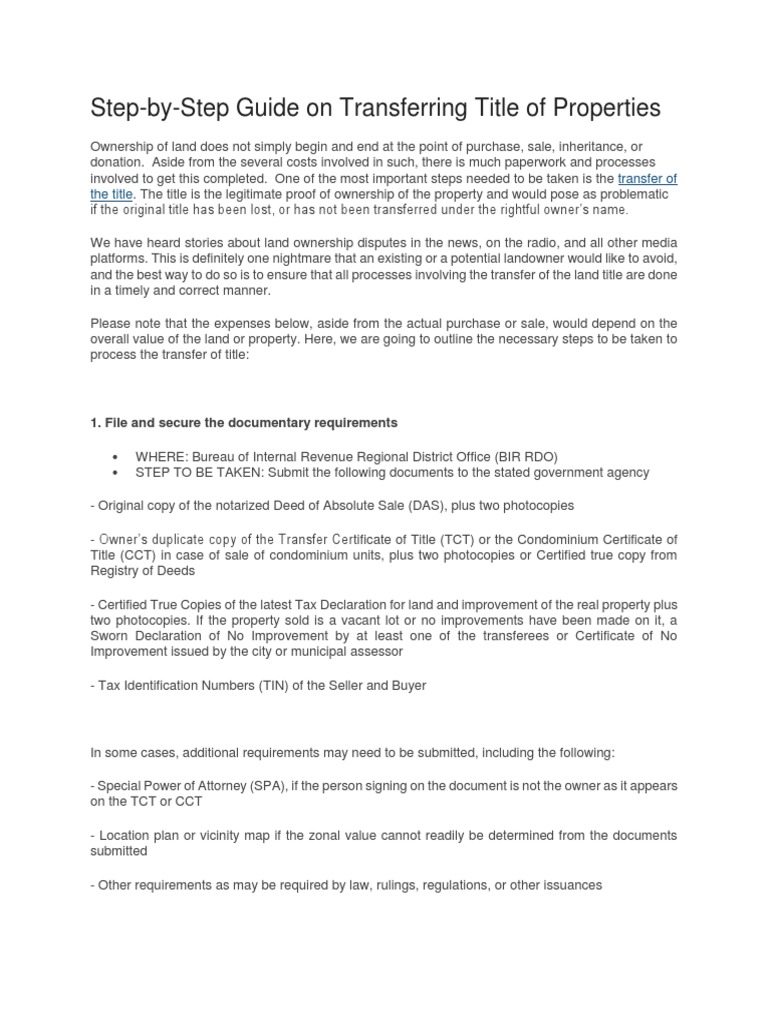 Step by Step - Transfer of Title | PDF | Real Property | Deed
