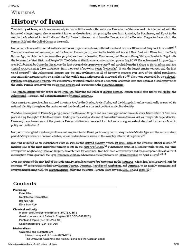 History of Iran - Wikipedia | PDF | Iran | Achaemenid Empire