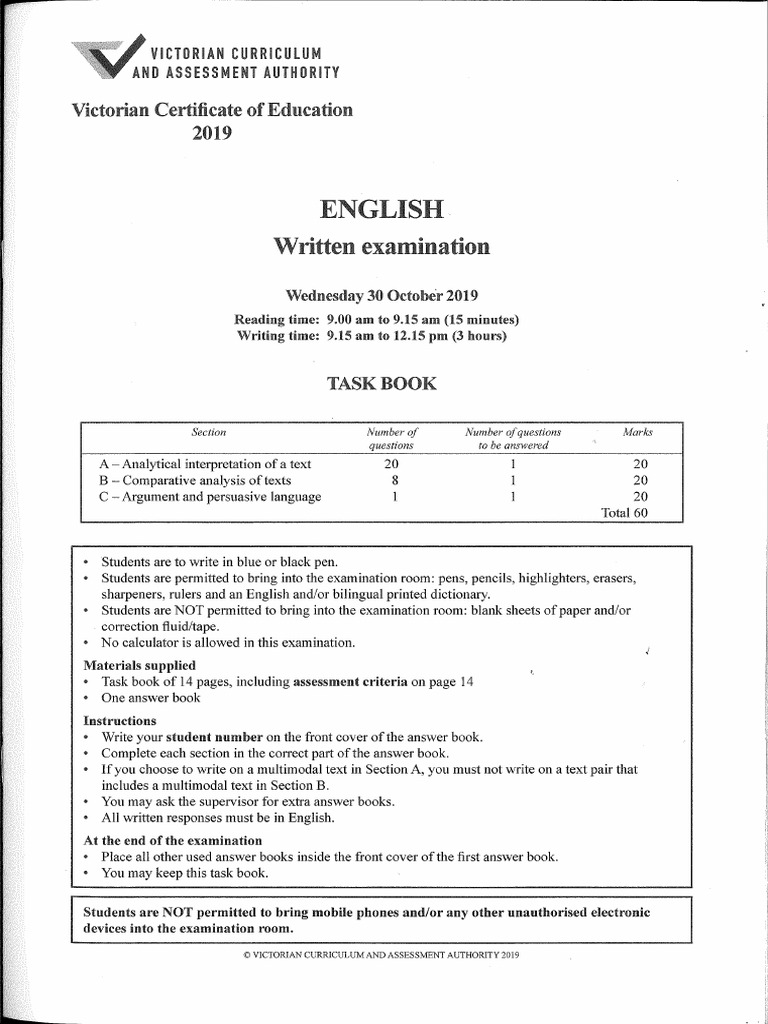 2019 English Exam VCAA