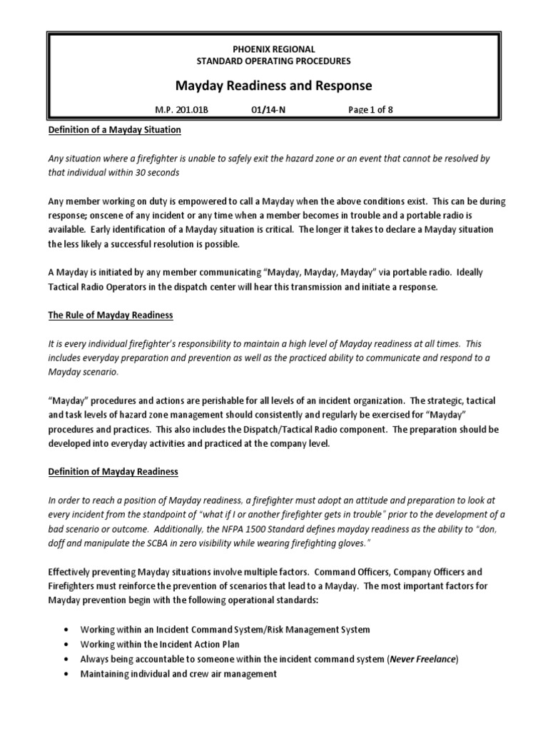 Mayday Readiness and Response: Phoenix Regional Standard Operating ...